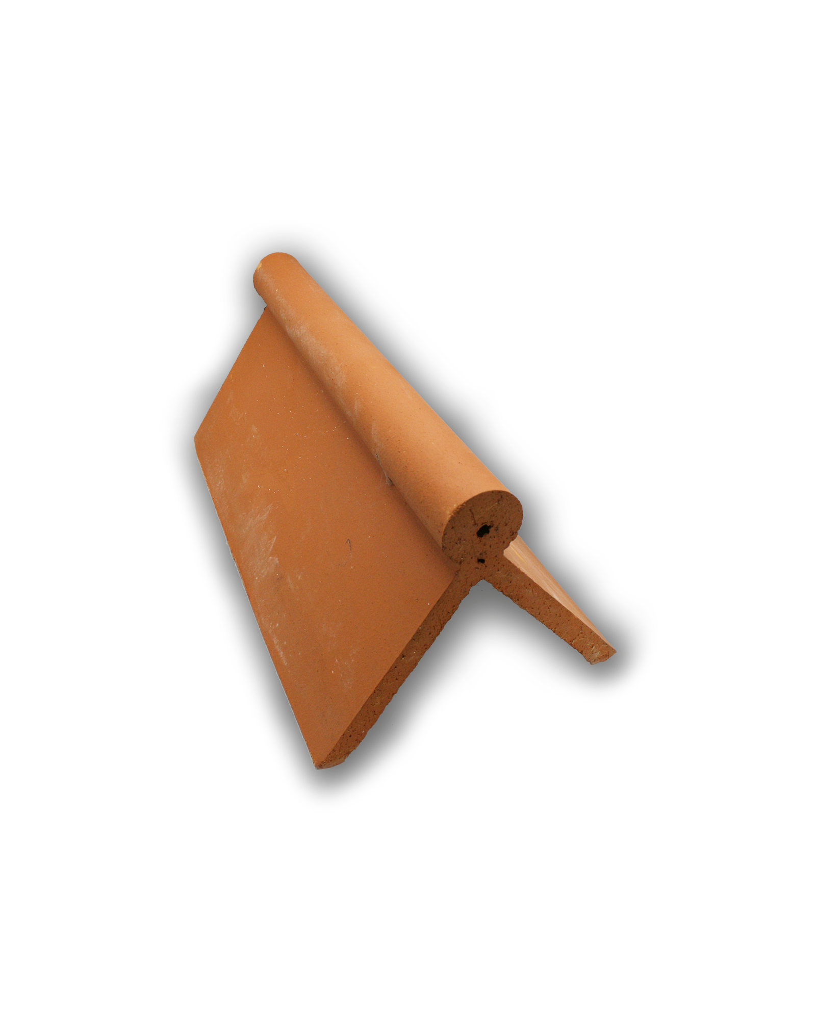 Angled roll top ridge tile natural red (70 angle) - Clayridgetiles